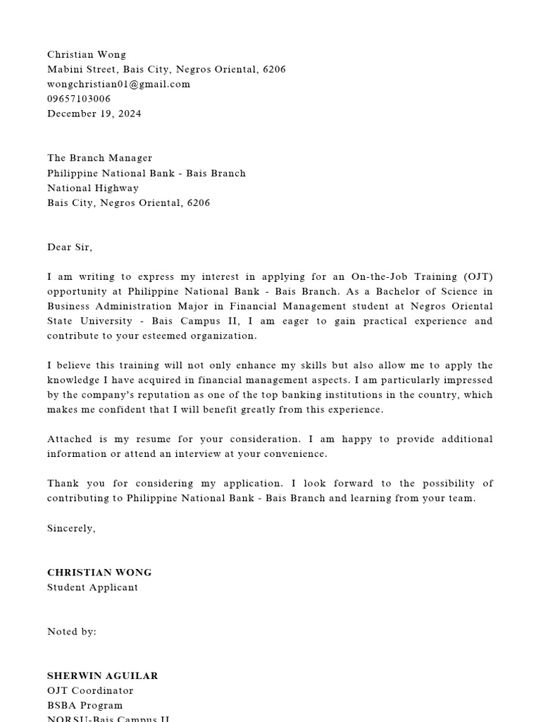 SAMPLE-APPLICATION-LETTER-FOR-OJT | PDF | Cognitive Science | Cognition