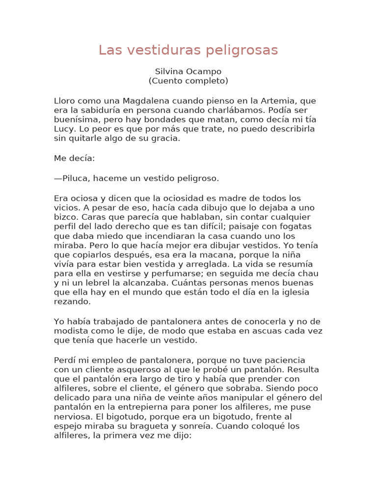 Las vestiduras peligrosas. Silvina Ocampo | PDF | Ropa