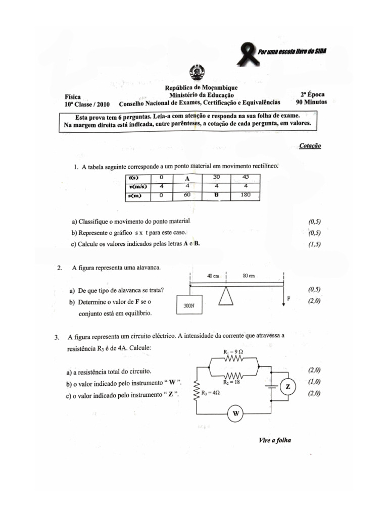 Fisica 2010 10a Classe 2a Epoca | PDF