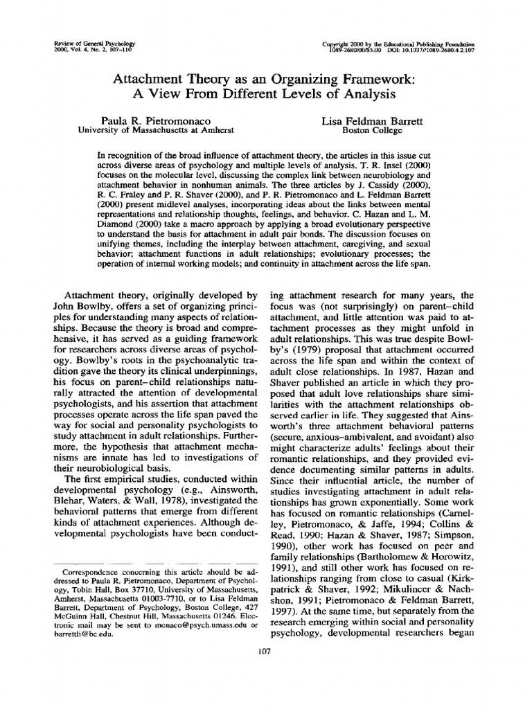Pietromonaco Feldman Barrett 2000 Attachment Theory as an Organizing Framework a View From ...