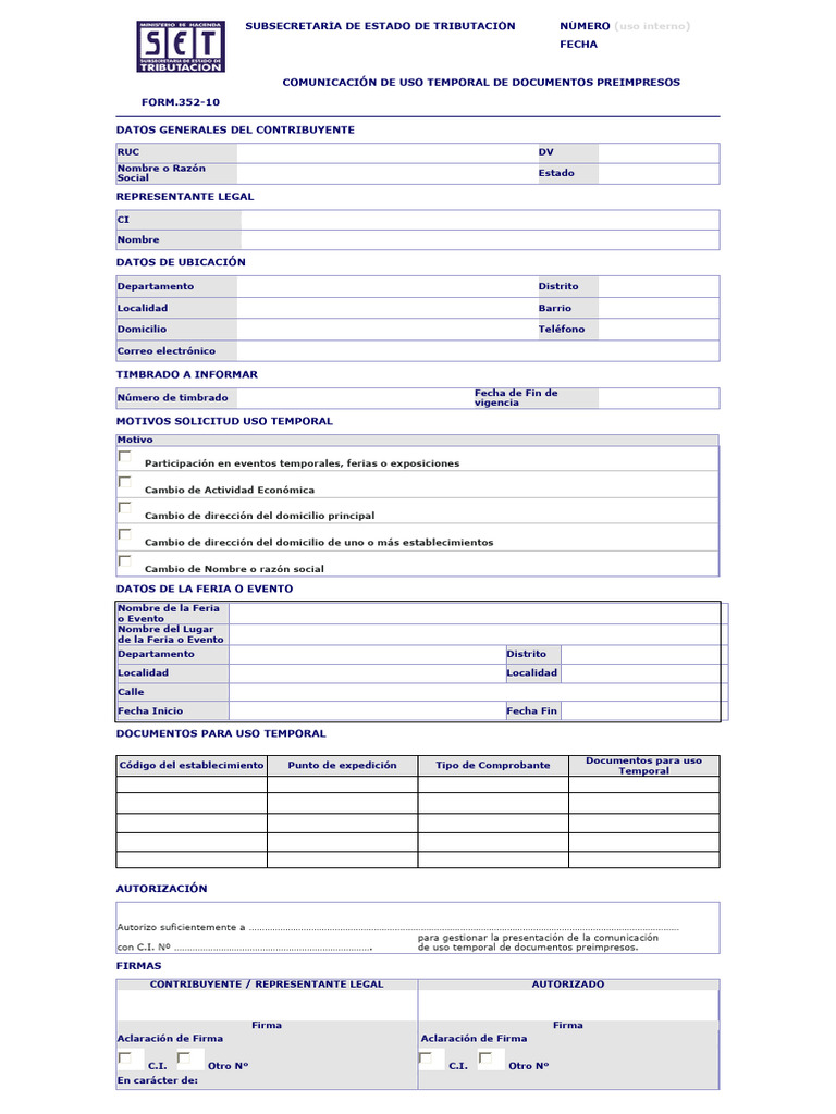 Comunicación Uso Temporal Form. 352-10 | PDF