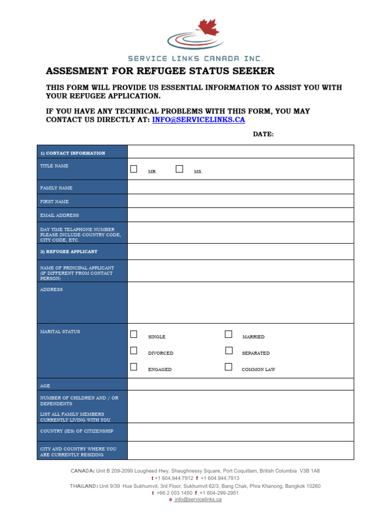 Refugee Status Application Form | PDF | Refugee | Immigration