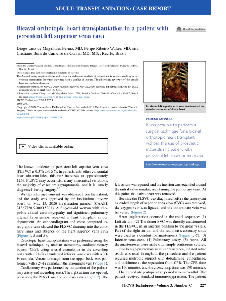 Bicaval Orthotopic Heart Transplantation in A Patient With Persistent ...