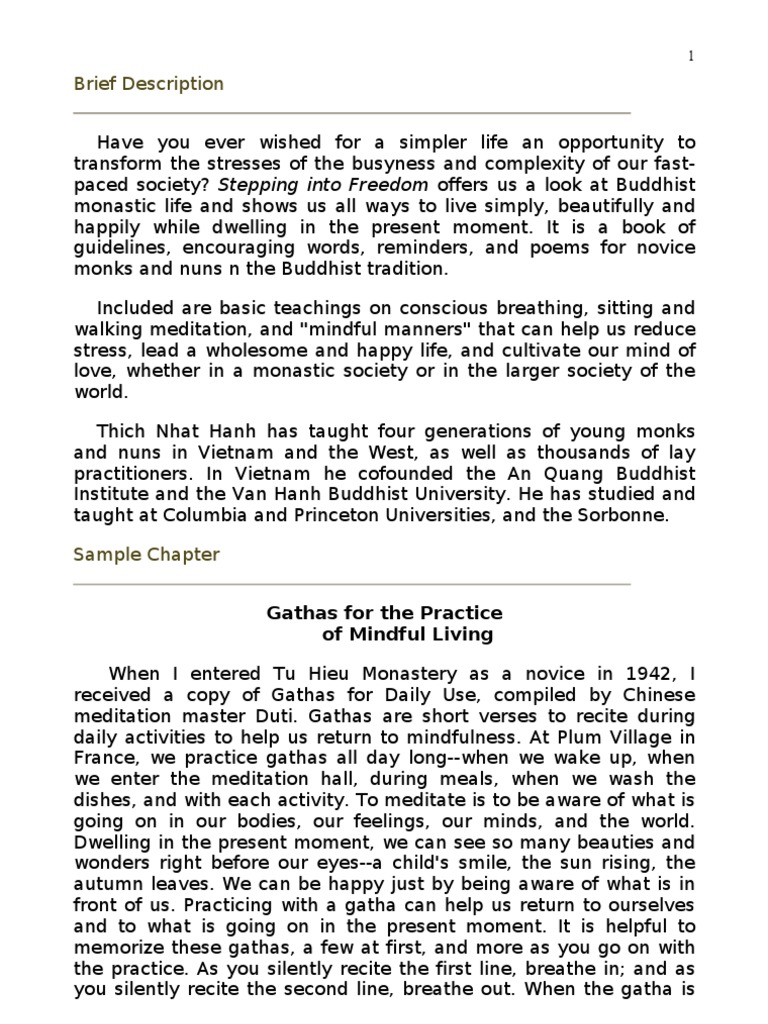 Gathas For The Practice of Mindful Living | PDF | Thích Nhất Hạnh ...