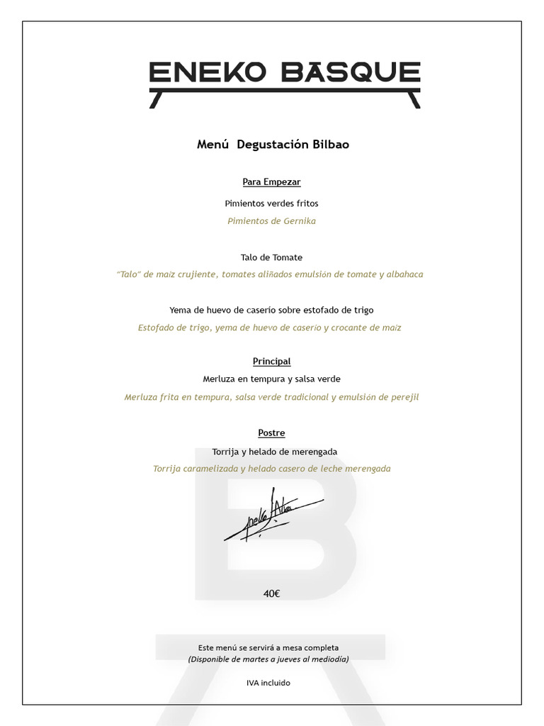 Menú Degustación Bilbao y Bizkaia | PDF