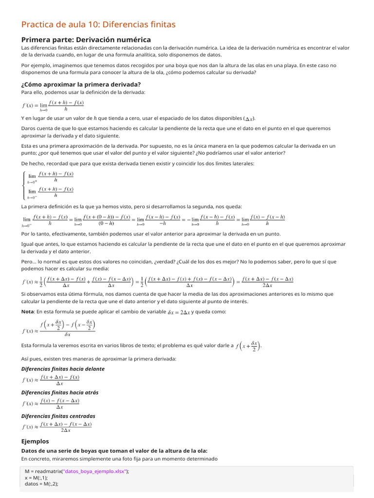 Practica Aula 10 | PDF | Derivado | Diferencia finita