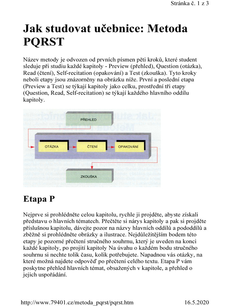 Jak Studovat Učebnice Metoda Pqrst | PDF
