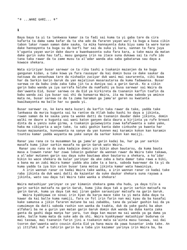 WANI GARI by Aihausanovels - Com.ng | PDF