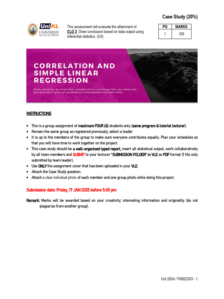 Case Study Instructions Oct 2024 (1) | PDF | Regression Analysis | Coefficient Of Determination