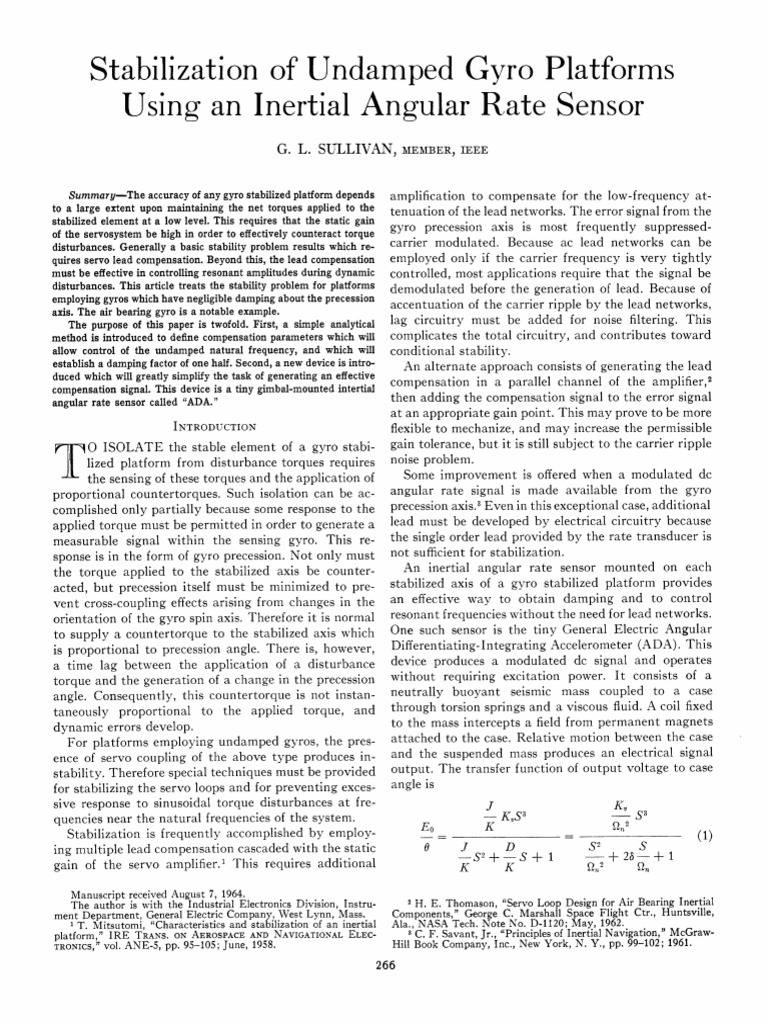 Stabilization of Undamped Gyro Platforms Using An Inertial Angular Rate Sensor-VrV | PDF ...