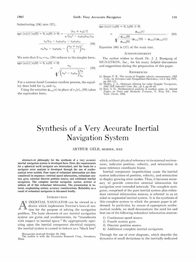 Synthesis of A Very Accurate Inertial Navigation System-53J | PDF ...