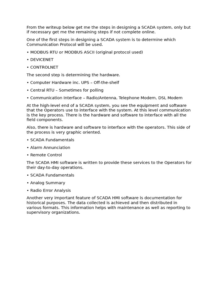 Steps in Designing A SCADA System (ChatGPT Prompt) | PDF