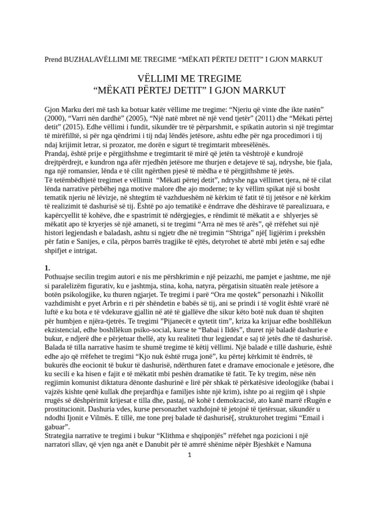 Prend Buzhala, Gjon Marku, Recension Mëkati Përtej Detit | PDF