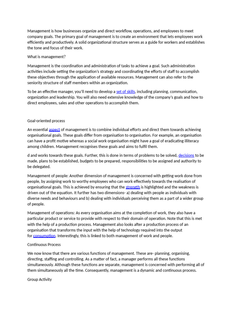 Management Is How Businesses Organize and Direct Workflow | PDF ...