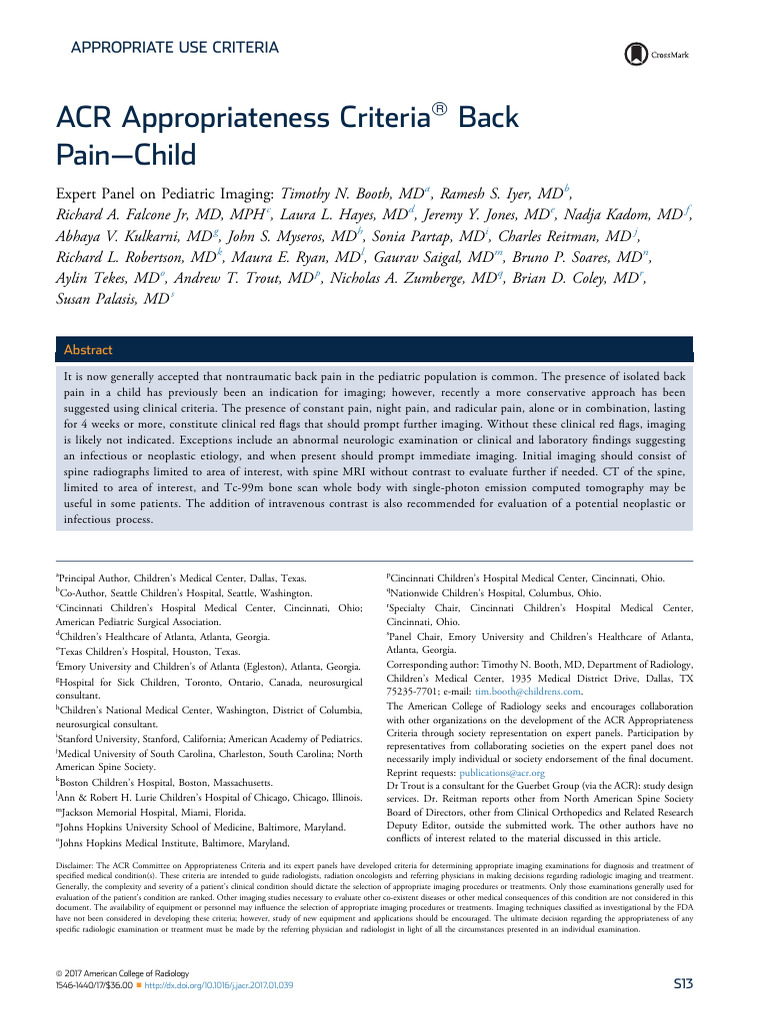 ACR-Appropriateness-Criteria--Back-P_2017_Journal-of-the-American-College-of | PDF | Ct Scan ...