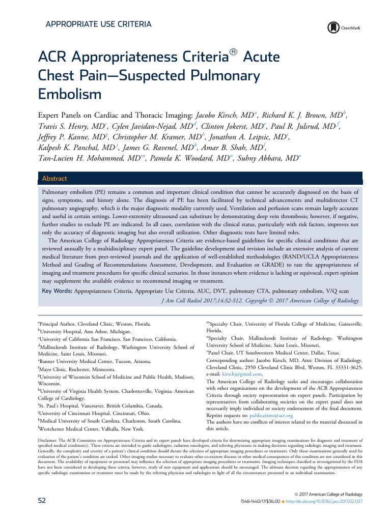 ACR Appropriateness Criteria Acute Chest Pai - 2017 - Journal of The ...