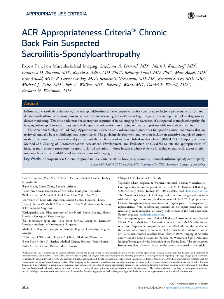 ACR-Appropriateness-Criteria--Chronic-Back-Pain-_2017_Journal-of-the-America | PDF | Ct Scan ...