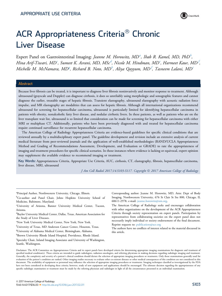 ACR-Appropriateness-Criteria--Chronic-_2017_Journal-of-the-American-College- | PDF | Cirrhosis ...