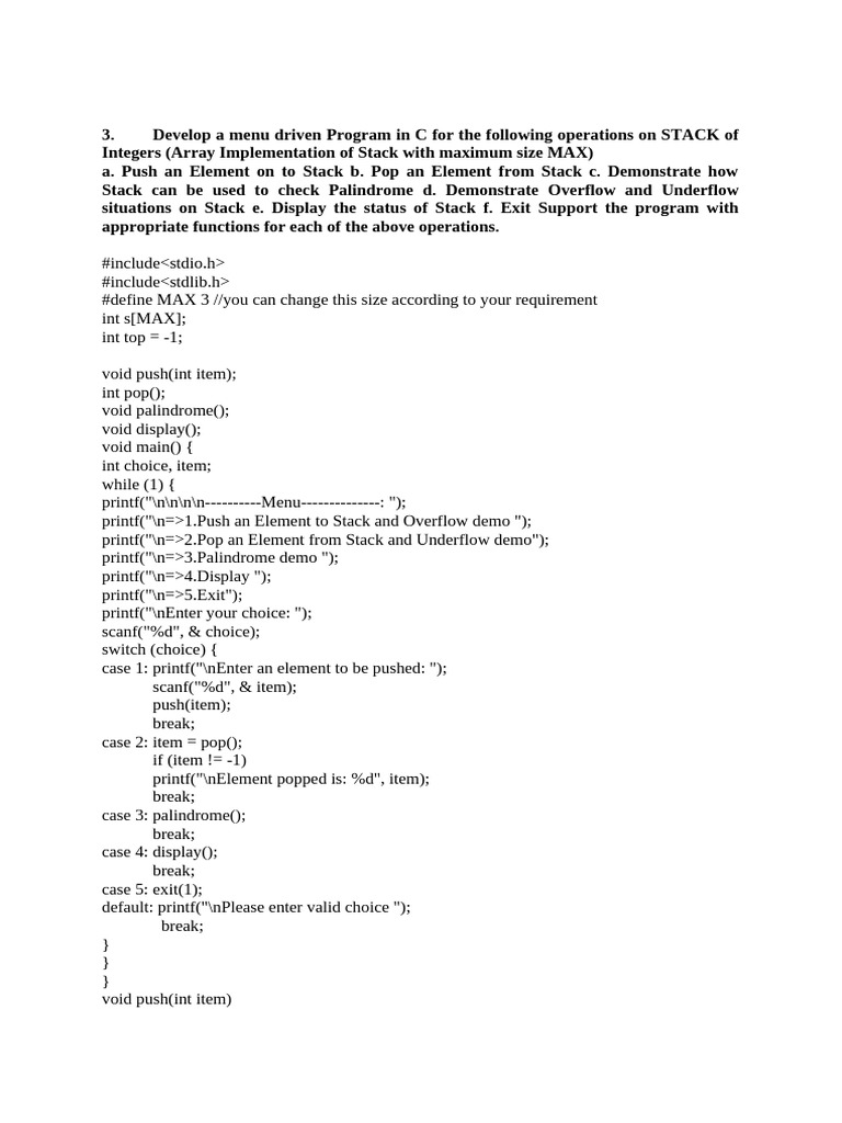 Dsa Lab3 Stack Operations Pdf Algorithms And Data Structures Computer Programming 5497