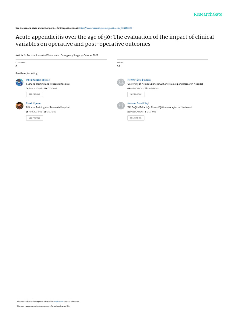 Acute Appendicitis Over The Age of 50 The Evaluation of The Impact of ...