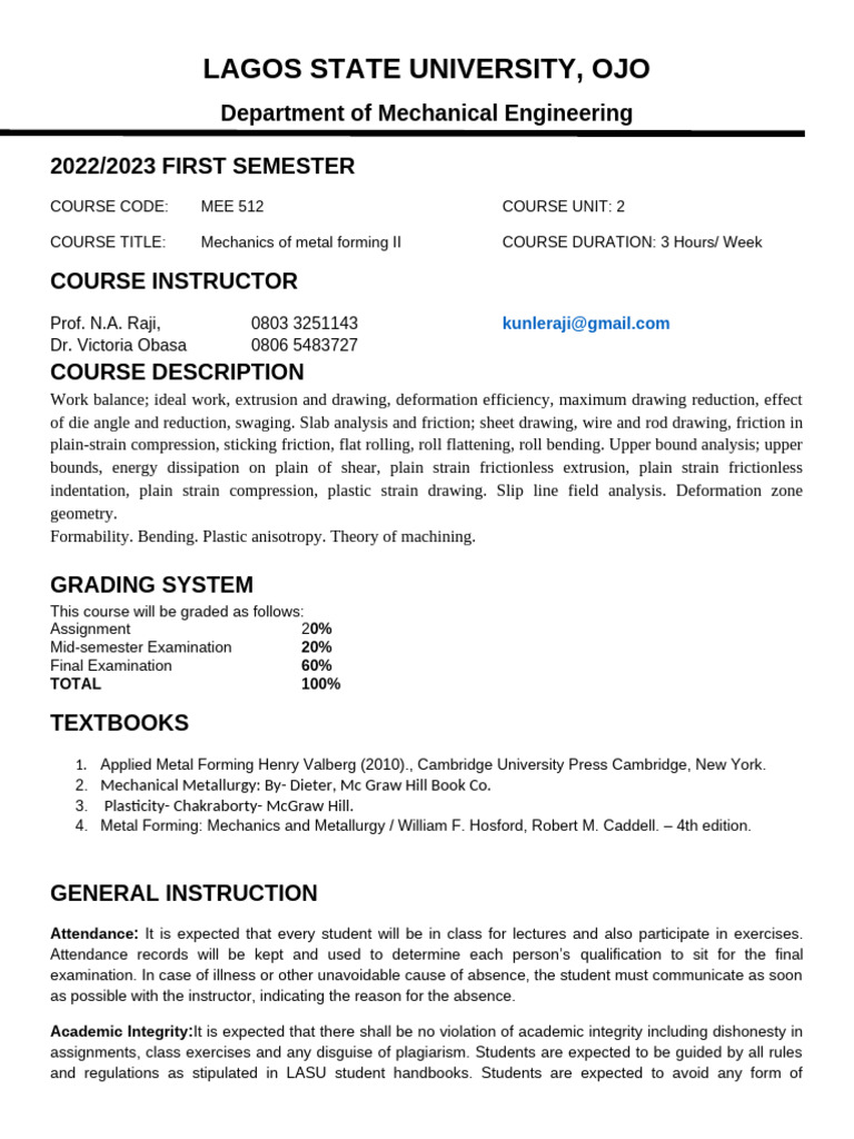 Metal Forming Mechanics Course | PDF | Materials | Mechanical Engineering
