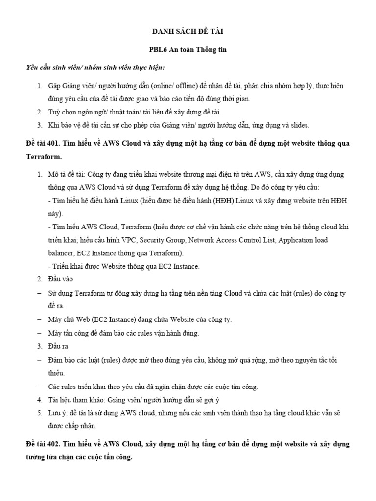 PBL6 ATTT Danh Sach de Tai | PDF