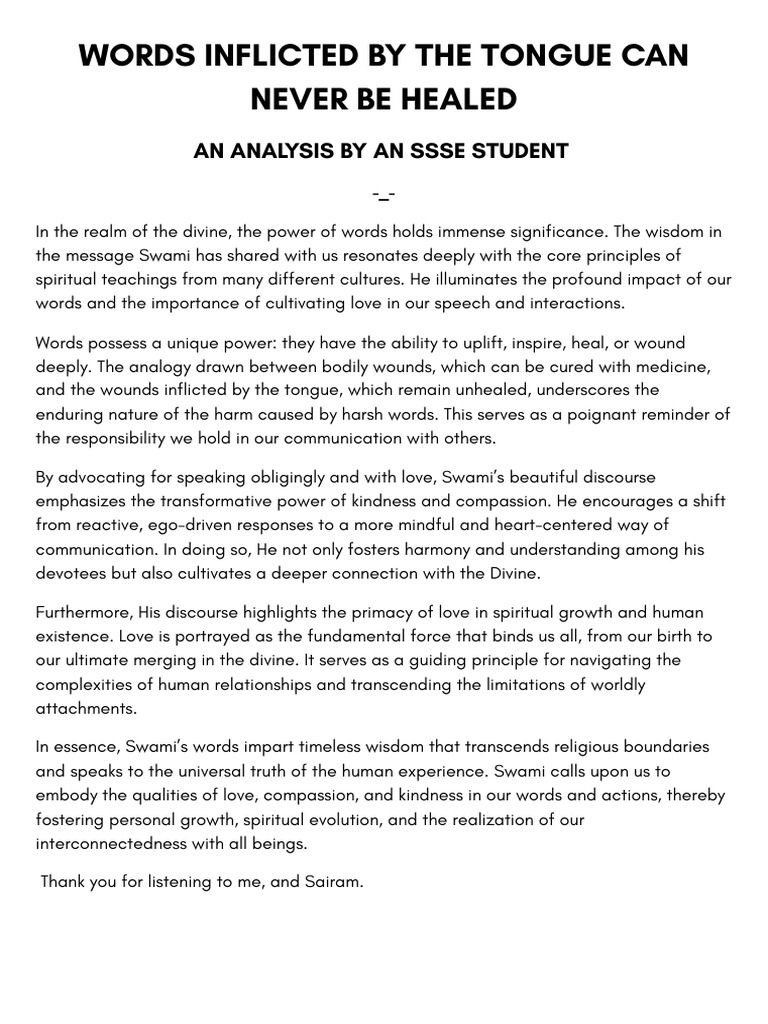 Words Inflicted by The Tongue Can Never Be Healed | PDF