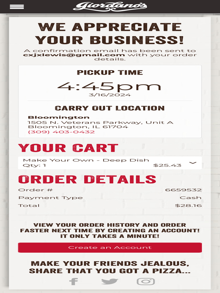 Order Confirmation Giordano's Pizza Delivery & Carryout Order Online | PDF