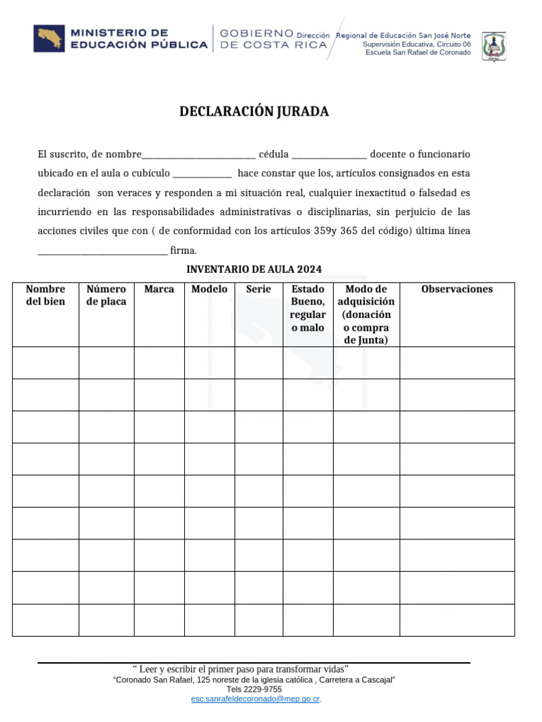 Hoja de in Ventario 2024 | PDF