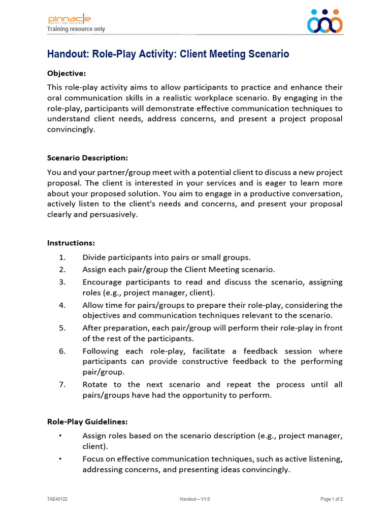 Client Meeting Role-Play Training Guide | PDF | Communication ...