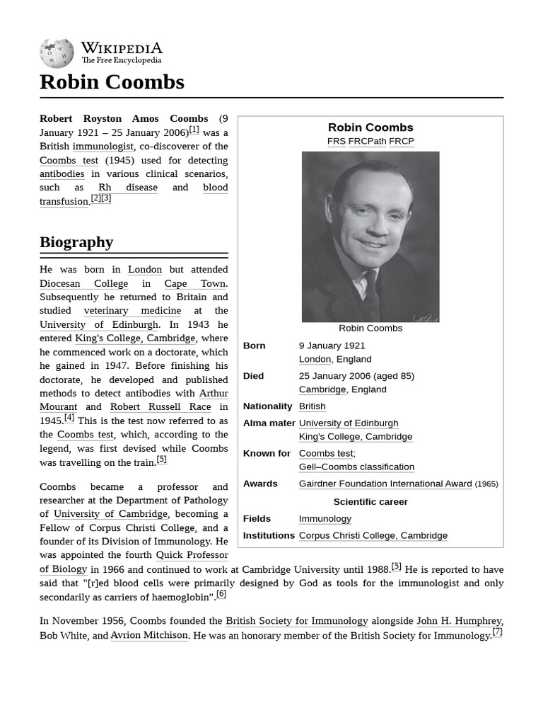 Robin_Coombs | PDF | Medical Specialties | Clinical Medicine