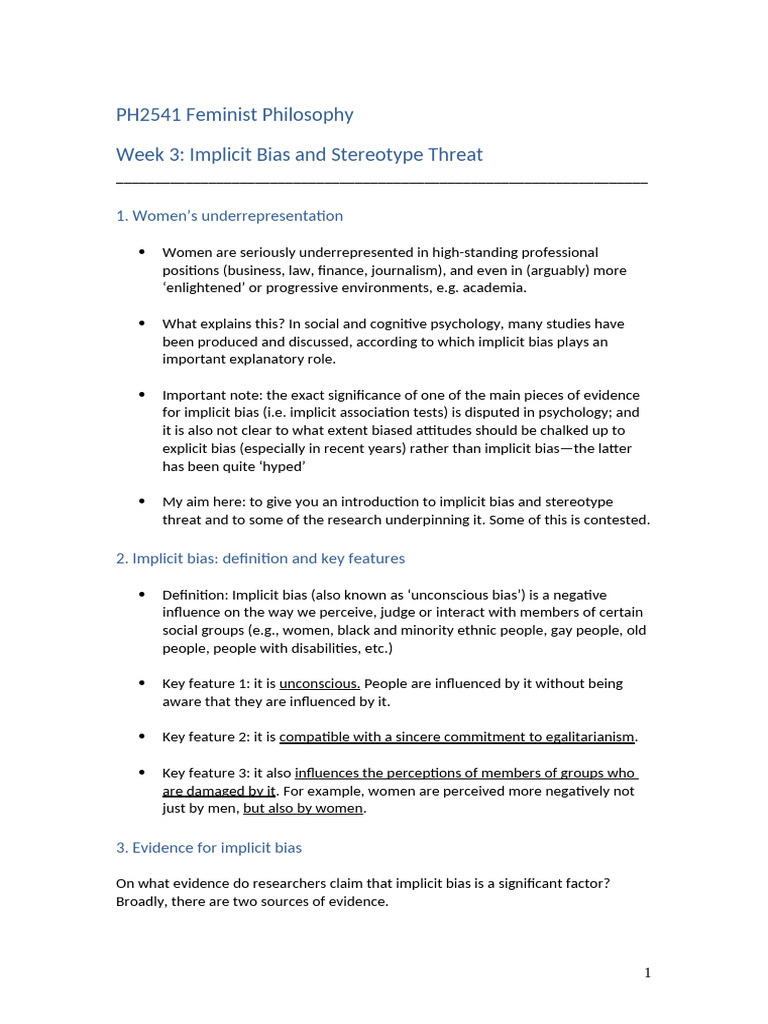 Handout - Implicit Bias and Stereotype Threat | PDF | Stereotypes | Bias Handout - Implicit Bias and Stereotype Threat | PDF | Stereotypes | Bias