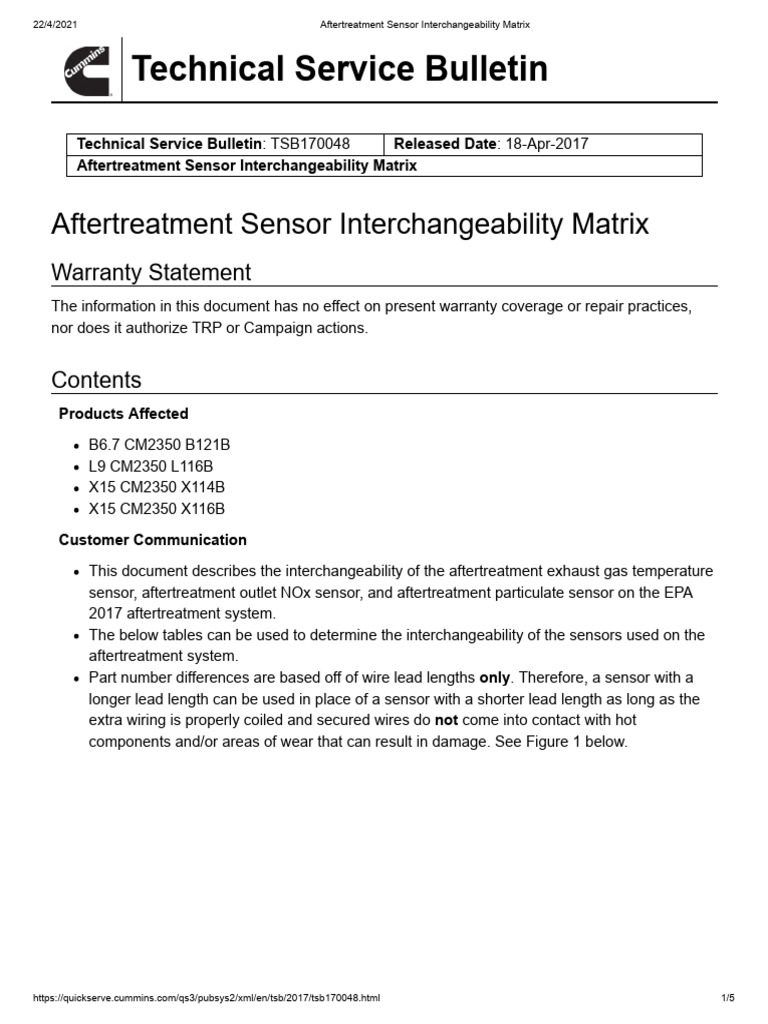 Aftertreatment Sensor Interchangeability Guide | PDF | Air Pollution