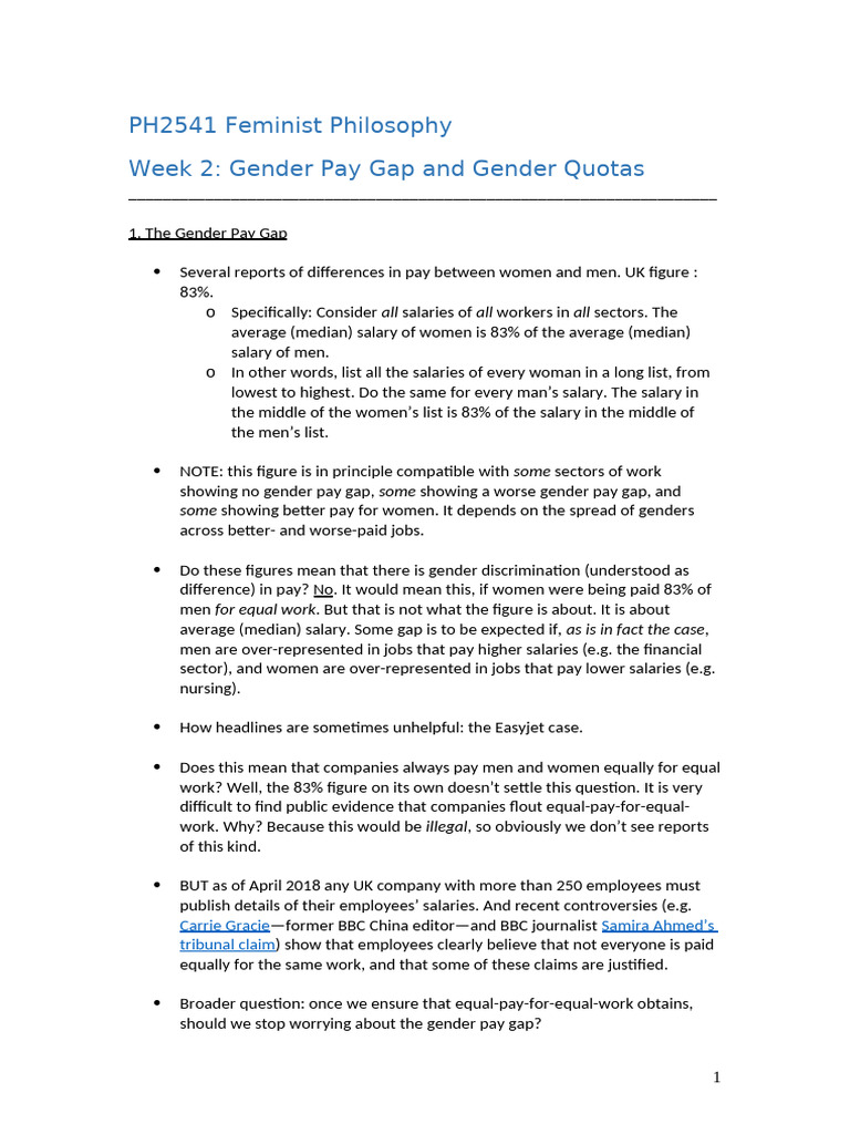 Lecture 2 Handout - Gender Pay Gap and Gender Quotas | PDF | Affirmative Action | Gender Pay Gap