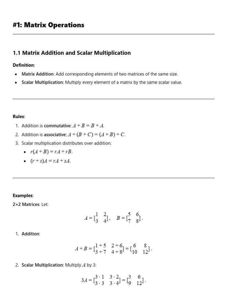 Matrix Operations and Inverses Guide | PDF | Matrix (Mathematics ...