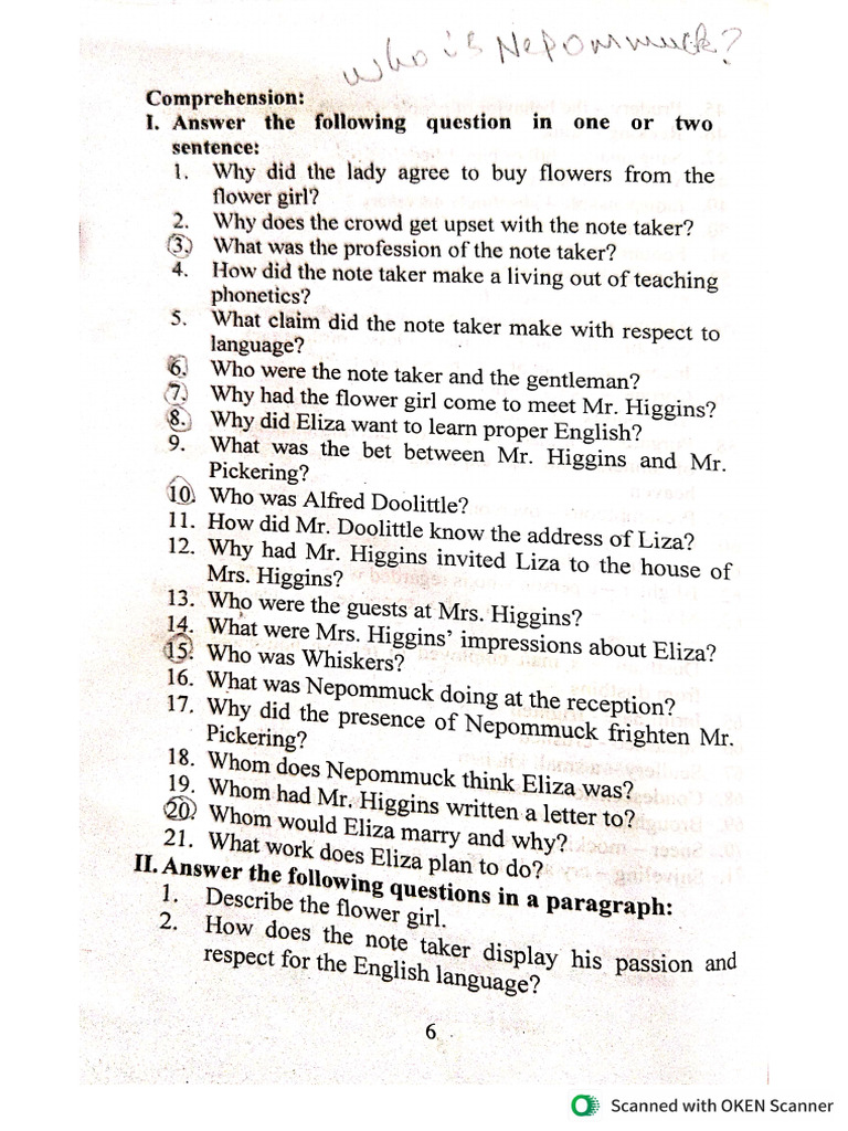 Pygmalion questions | PDF