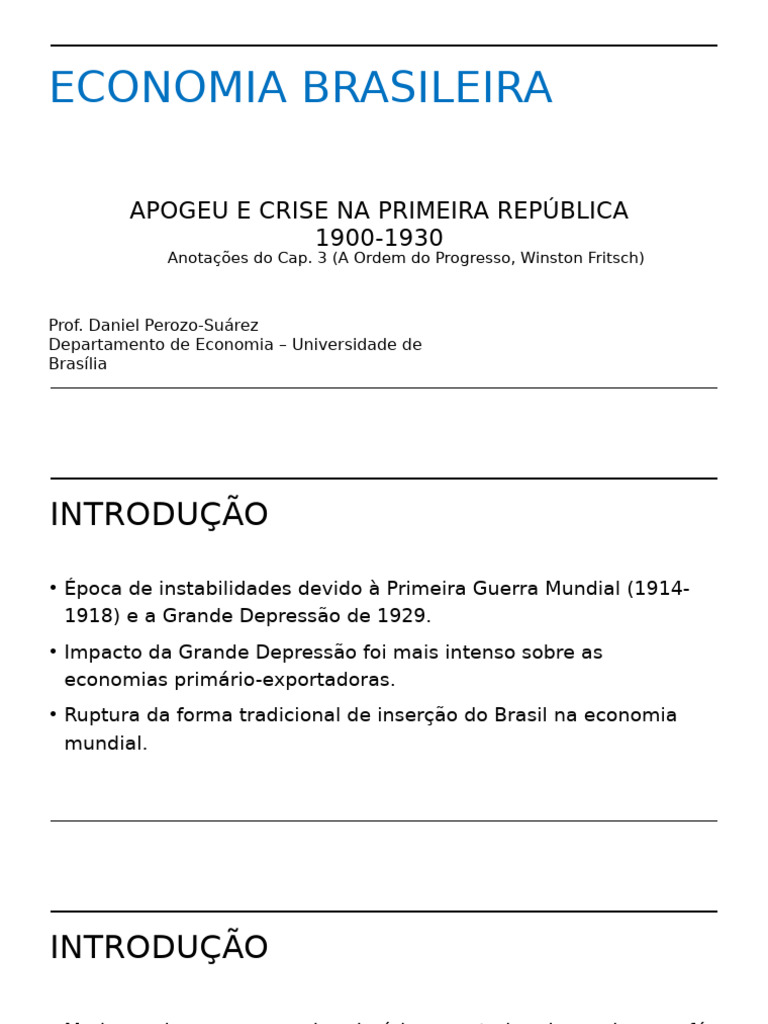 Economia Brasileira - p01 | PDF | A Grande Depressão | Padrão-ouro