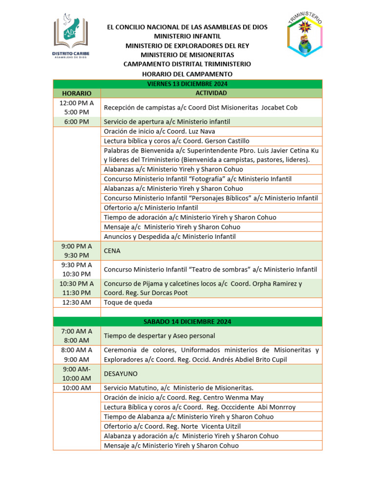 Horario Campa Distrital Final | PDF