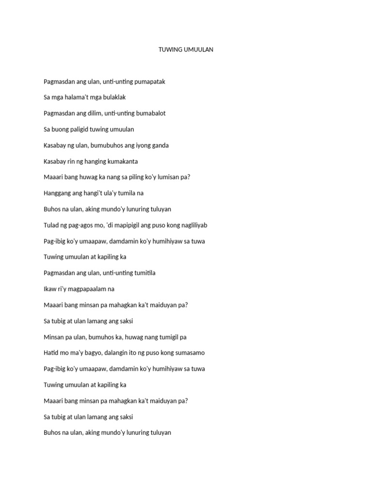 Tuwing Umuulan Lyrics | PDF
