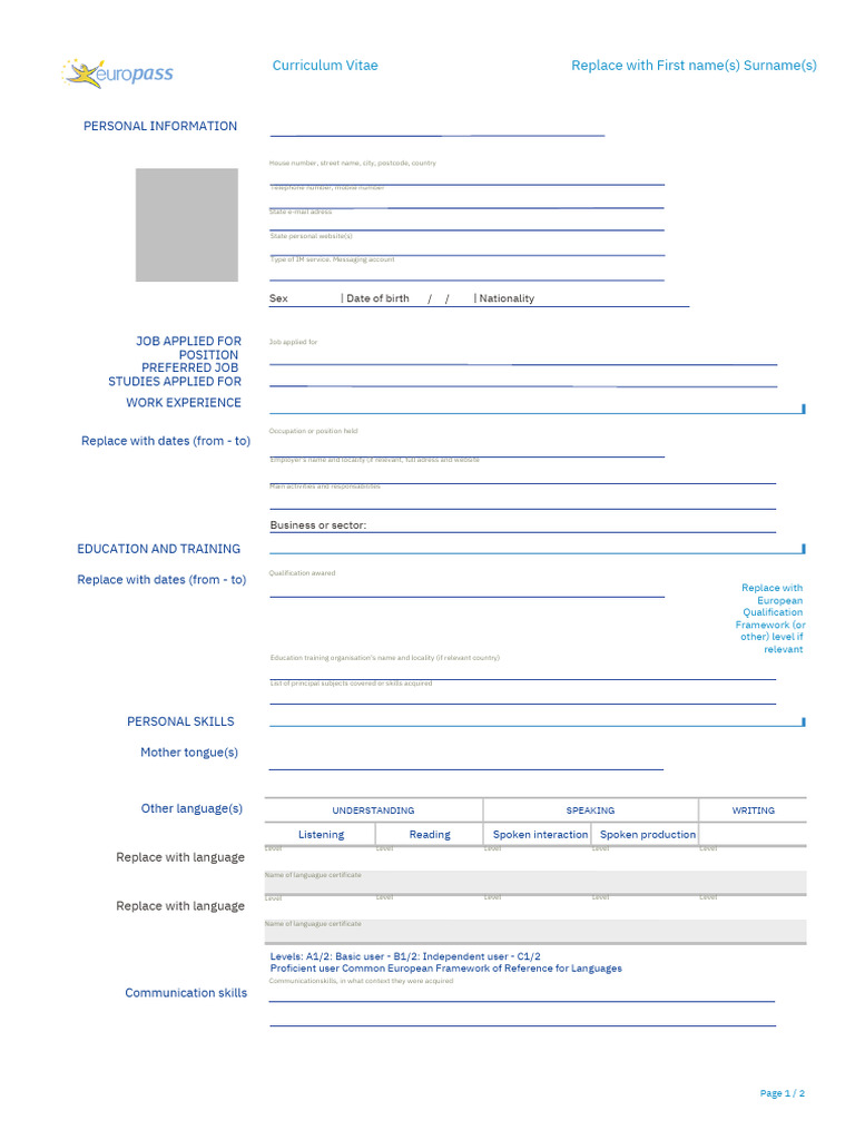 Europass CV Template-1 PDF | PDF | Human Communication