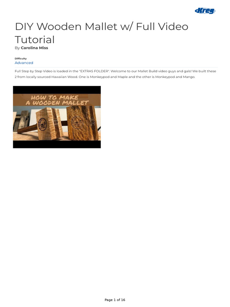Diy Wooden Mallet W Full Video Tutorial | PDF