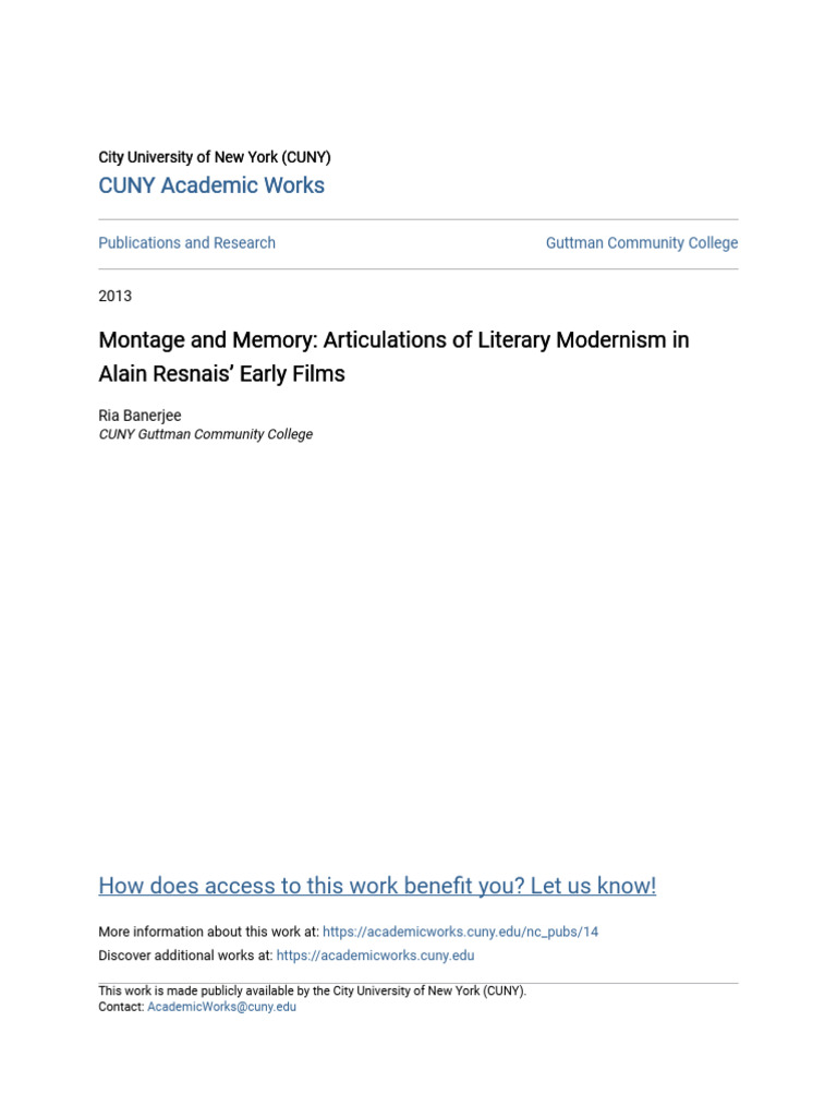 Montage and Memory - Articulations of Literary Modernism in Alain | PDF