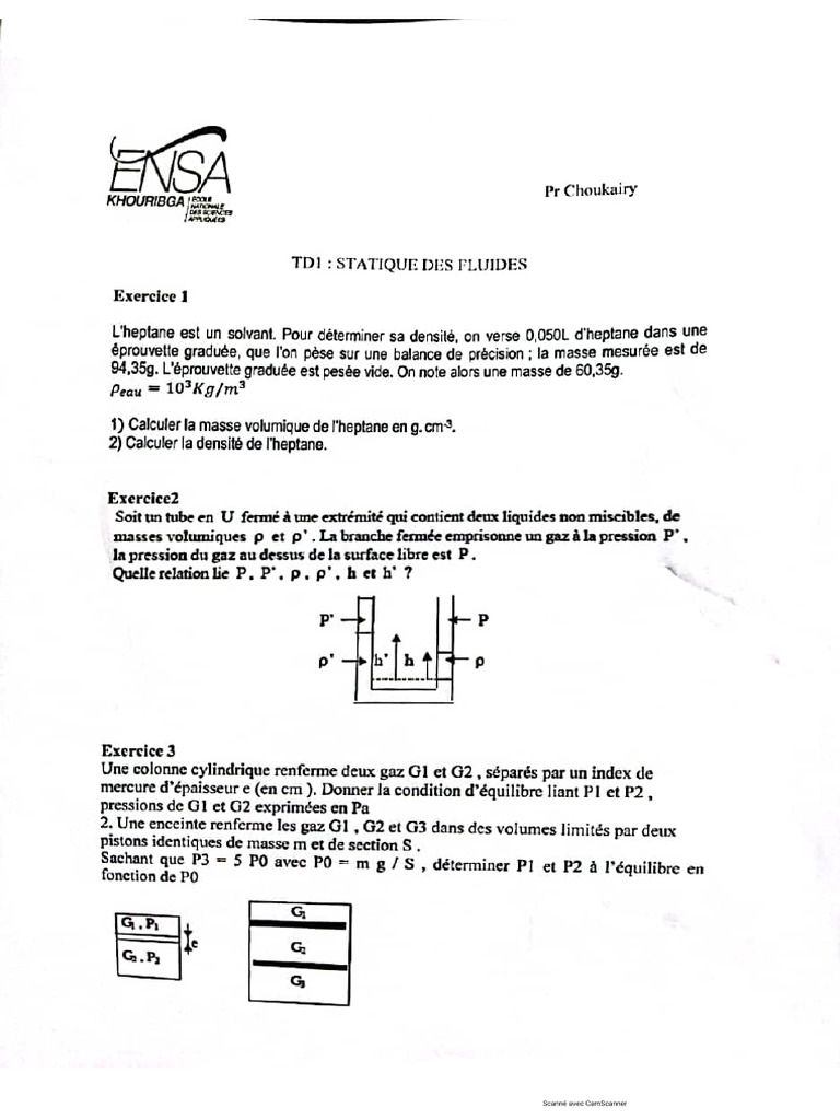 TD1 Statique Des Fluides | PDF