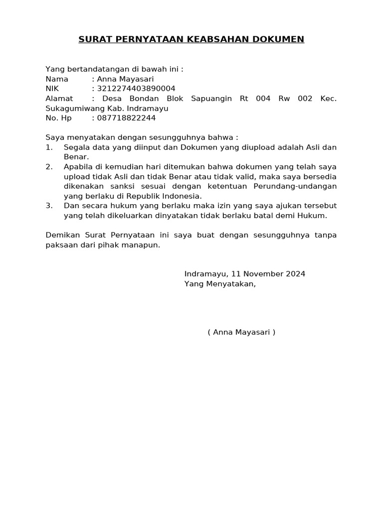 SURAT_PERNYATAAN_KEABSAHAN_DOKUMEN_SIP_ELEKTROMEDIS | PDF