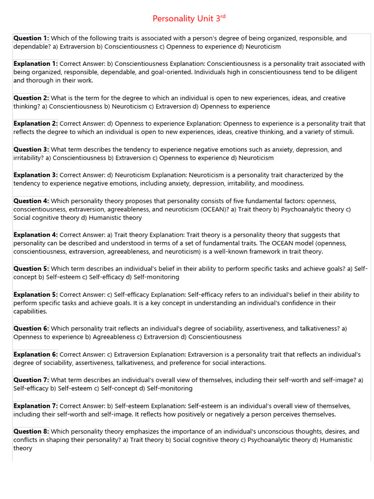 Personality Unit 3 by RDS | PDF | Self Esteem | Personality Psychology