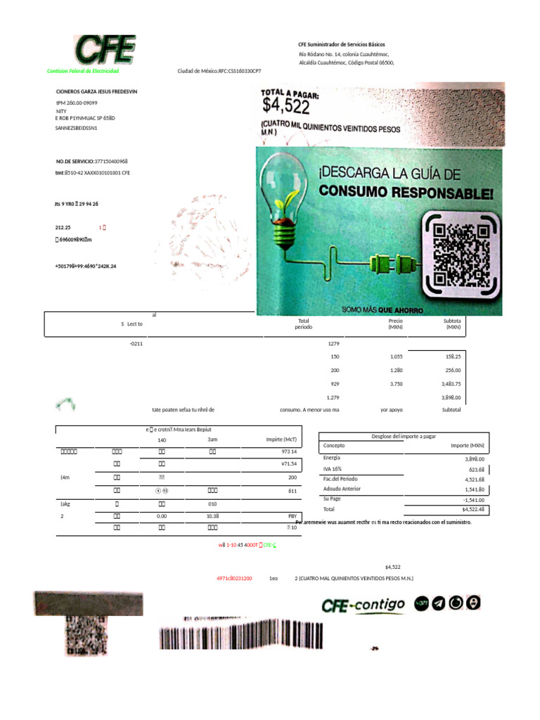 Factura CFE: Detalle de Consumo y Pago | PDF