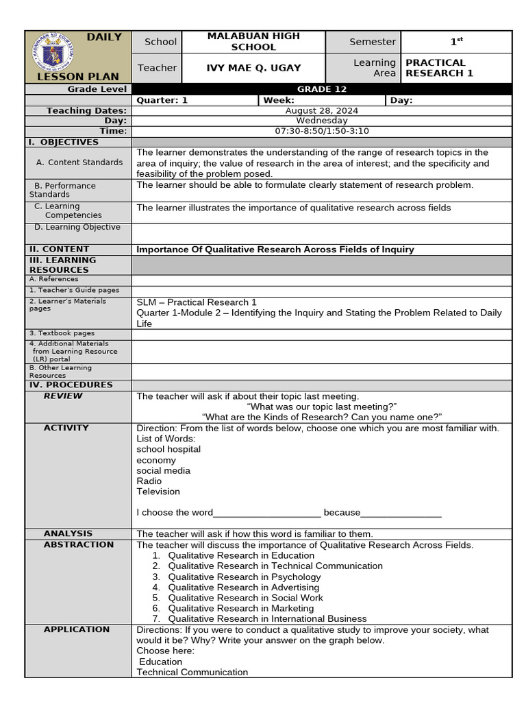 Qualitative Research Lesson Plan | PDF | Qualitative Research | Psychology