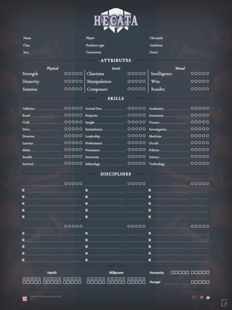 VtM5e ENG CharacterSheet 2pMOOD Hecata | PDF