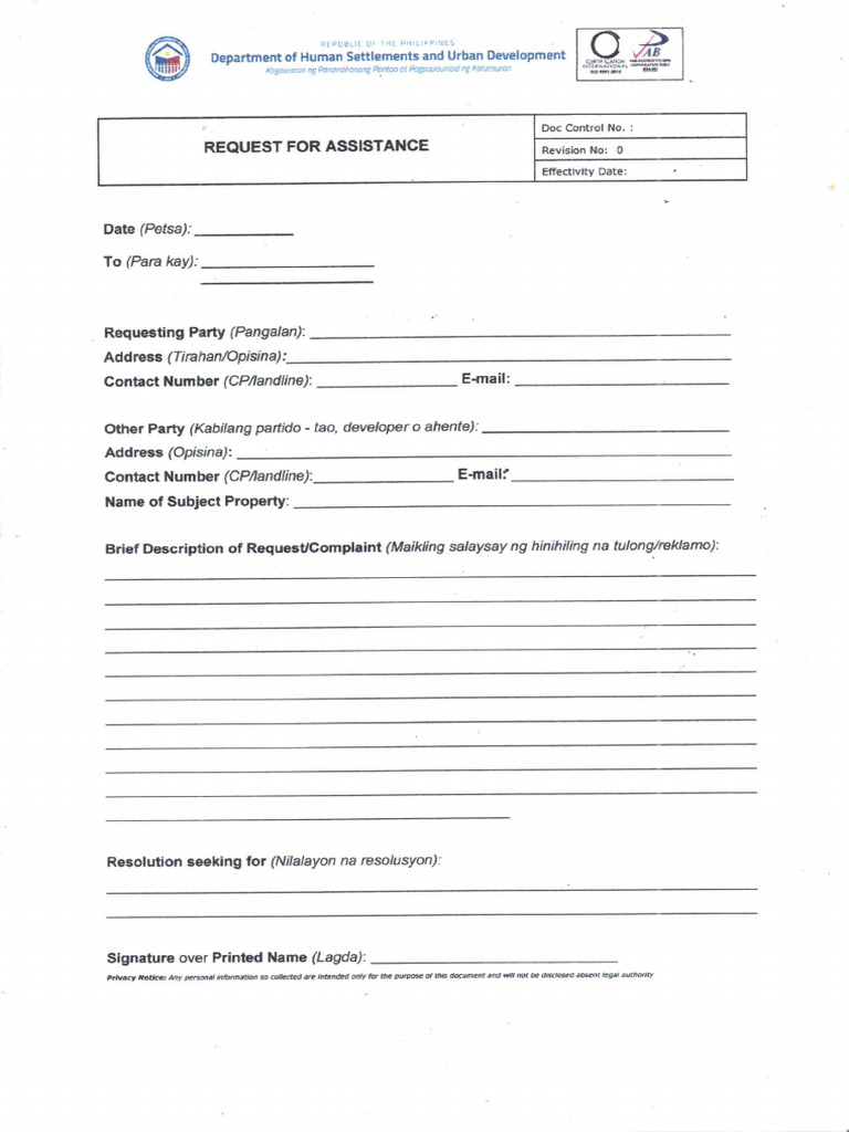 DSHUD Request for Assistance | PDF