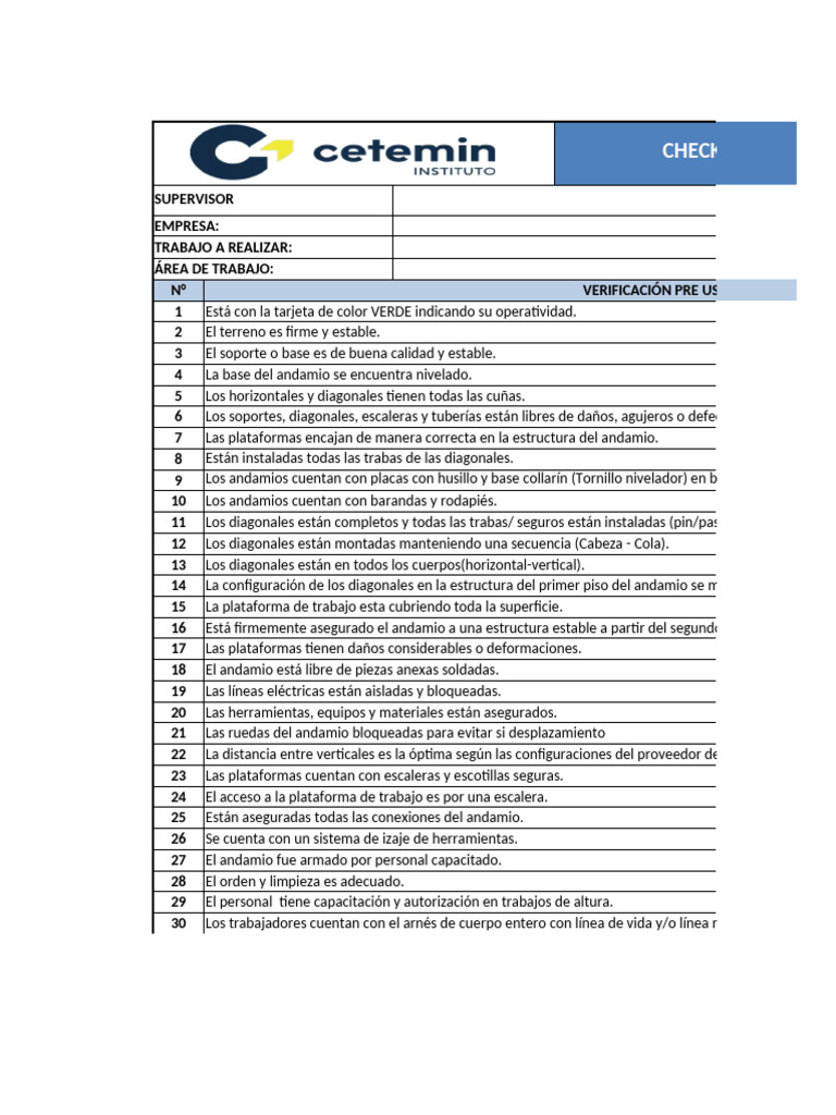 Checklist de Verificación de Andamios | PDF | Andamio